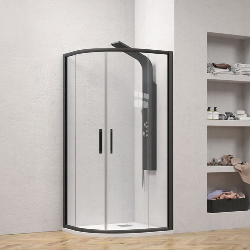 22575 Kabina tuš 90x90 H-190cm polukružna crna (prozirno staklo,mat ...